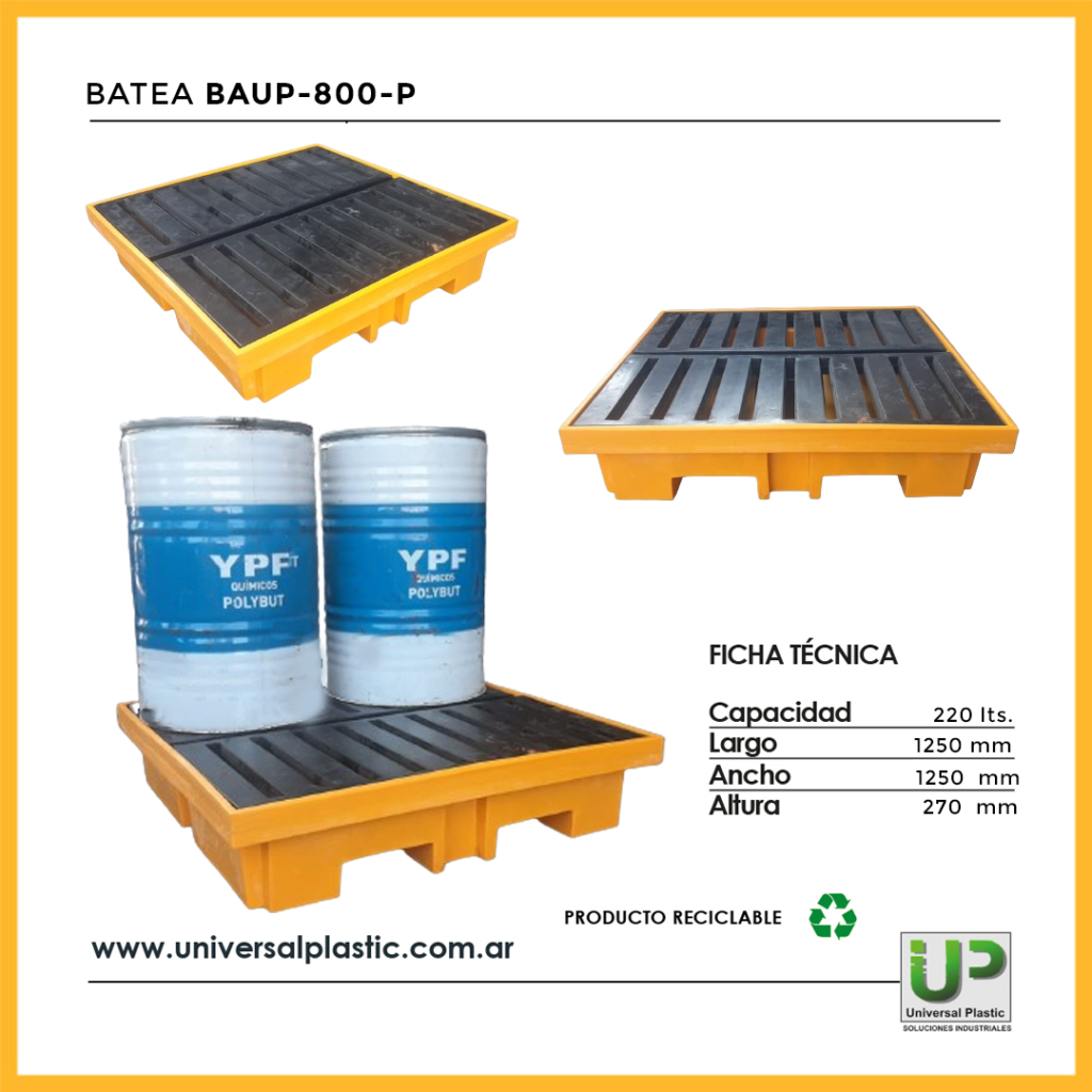Batea antiderrame reforzado / 4 tambores BAUP-800-P | Universal Plastic